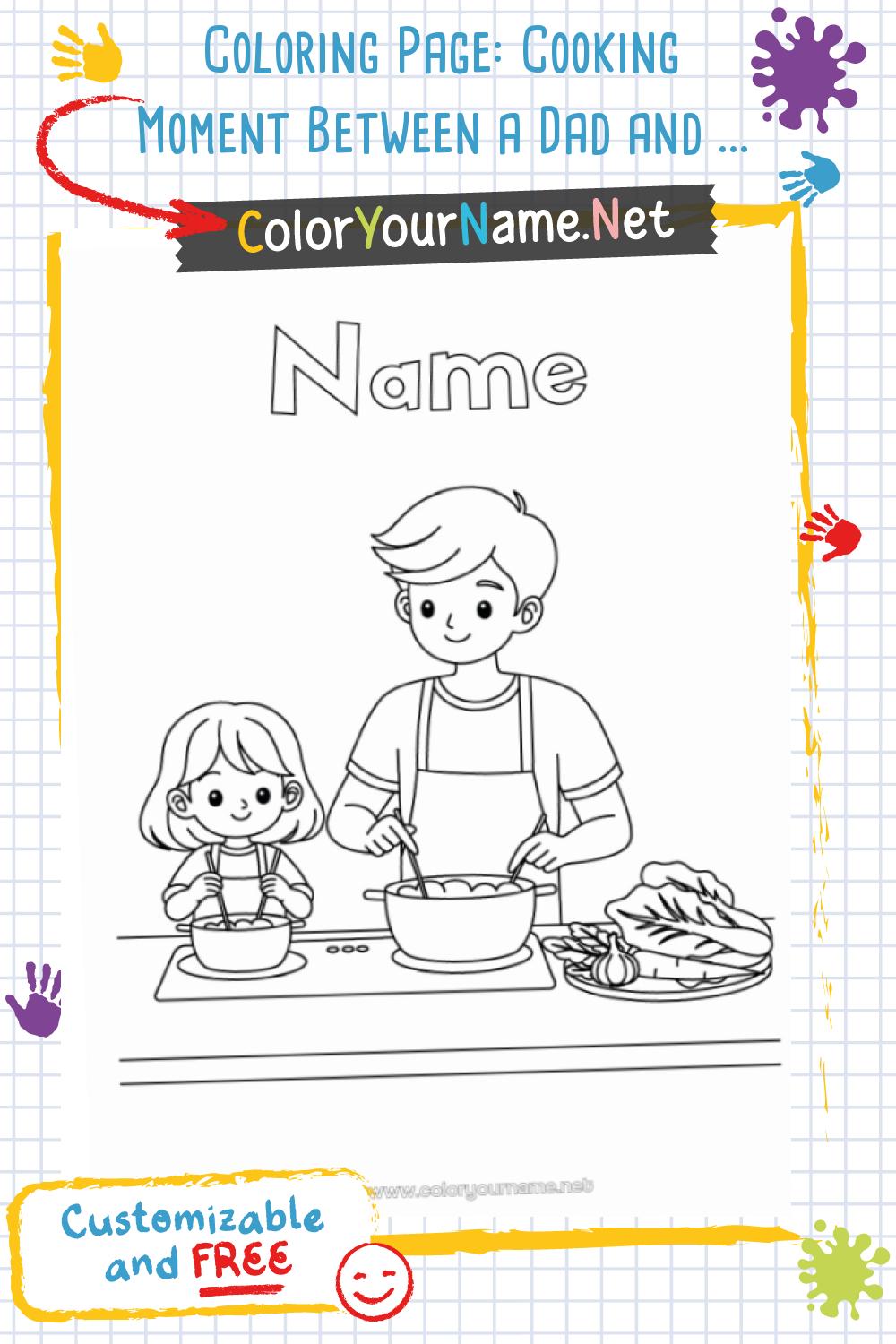 Coloring Page: Cooking Moment Between a Dad and His Child