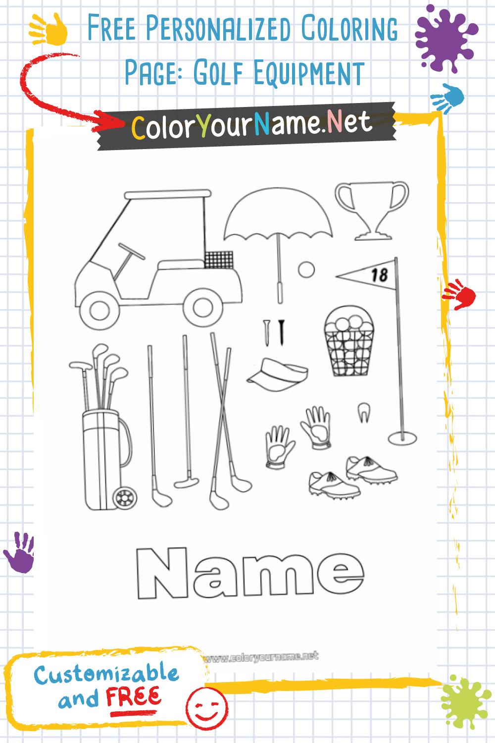 Free Personalized Coloring Page: Golf Equipment