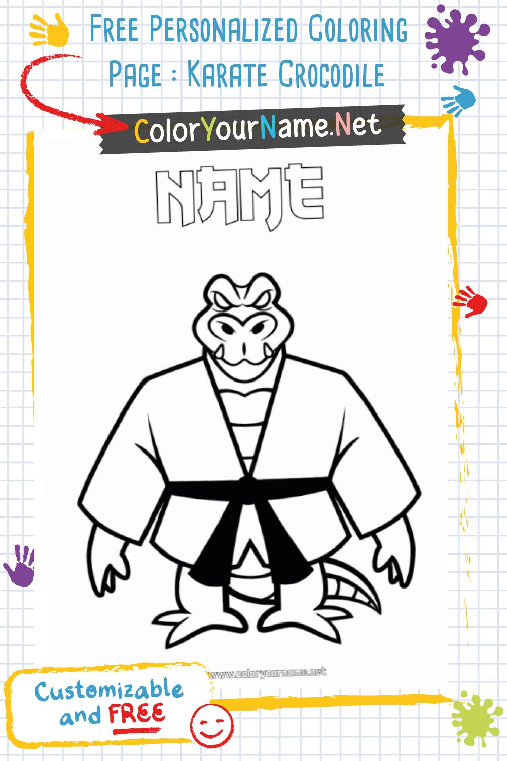 Free Personalized Coloring Page : Karate Crocodile