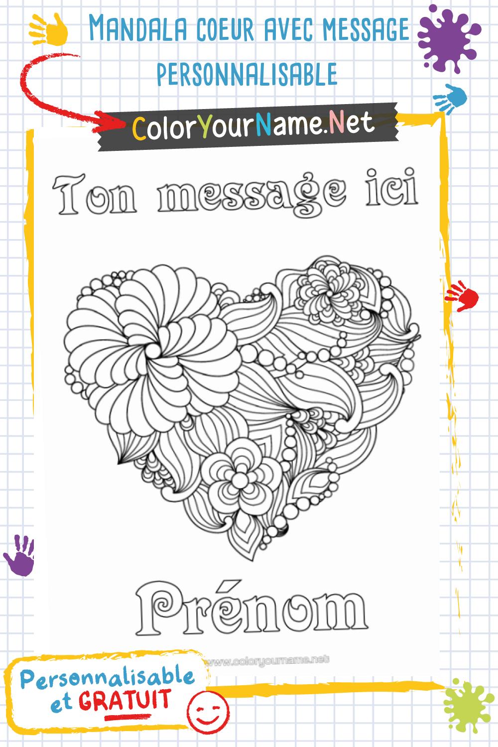 Mandala coeur avec message personnalisable