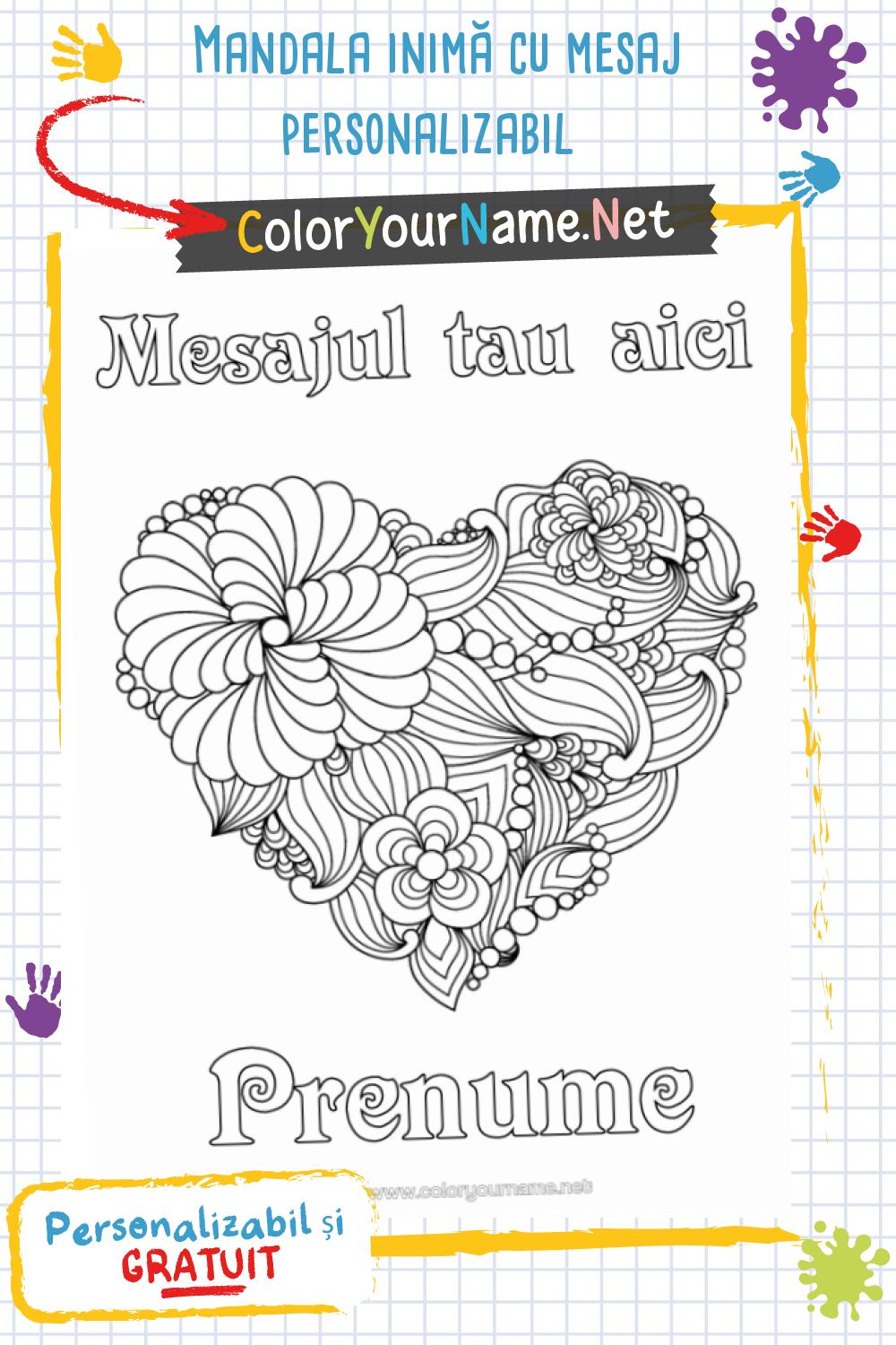 Mandala inimă cu mesaj personalizabil