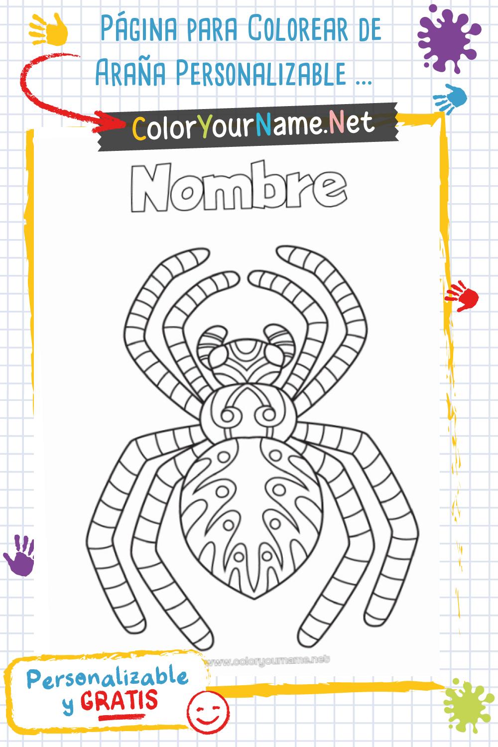 Página para Colorear de Araña Personalizable con Nombre