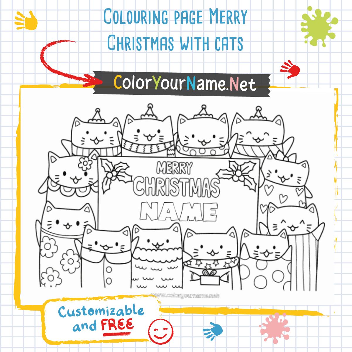 Colouring page Merry Christmas with cats