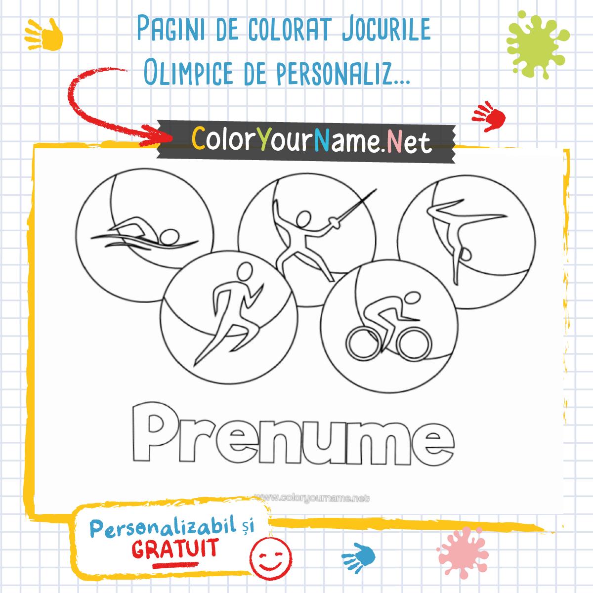 Pagini de colorat Jocurile Olimpice de personalizat: sporturi și nume