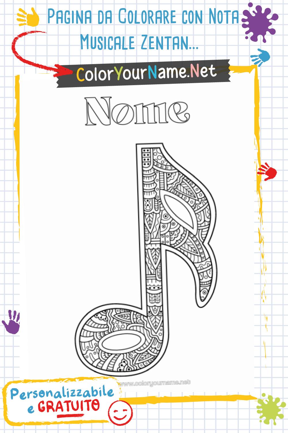 Pagina da Colorare con Nota Musicale Zentangle Personalizzabile