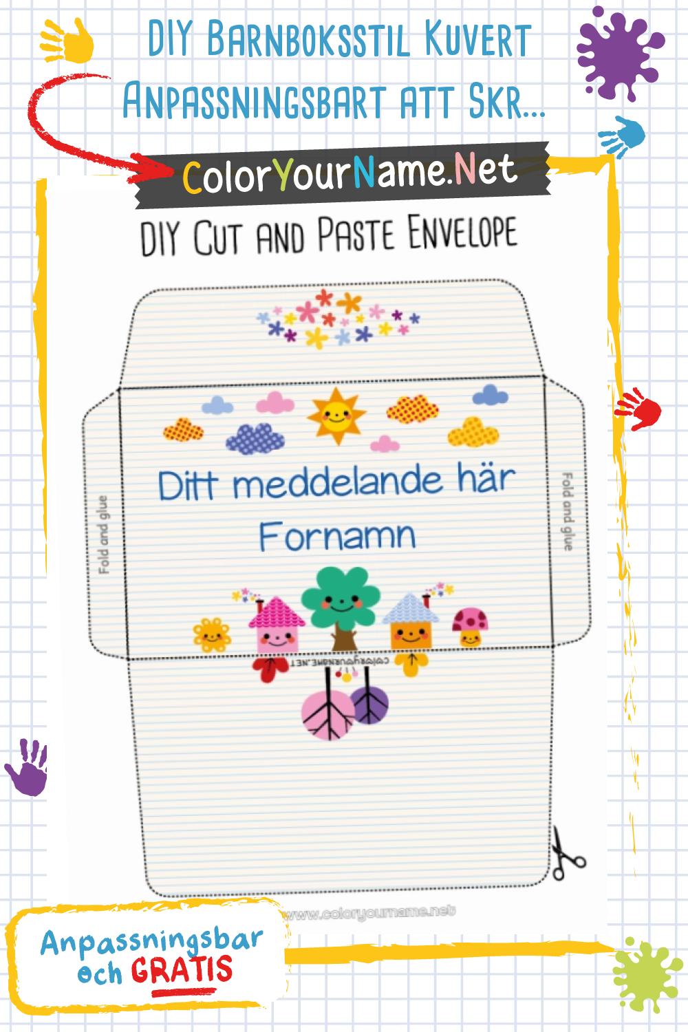 DIY Barnboksstil Kuvert Anpassningsbart att Skriva Ut