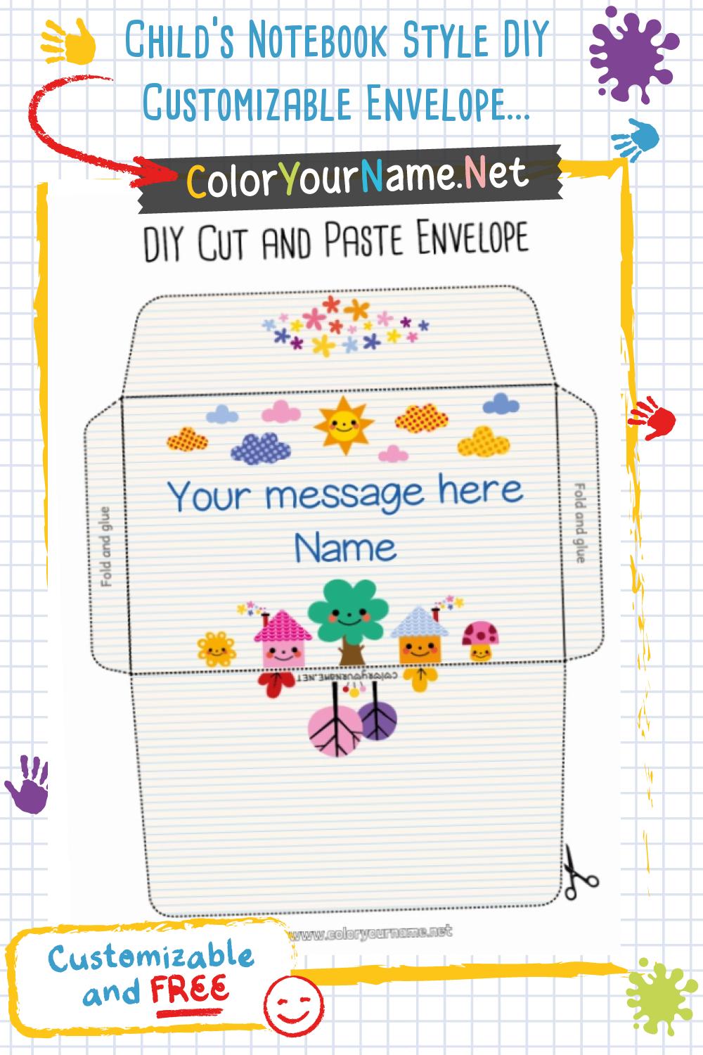 Child's Notebook Style DIY Customizable Envelope to Print