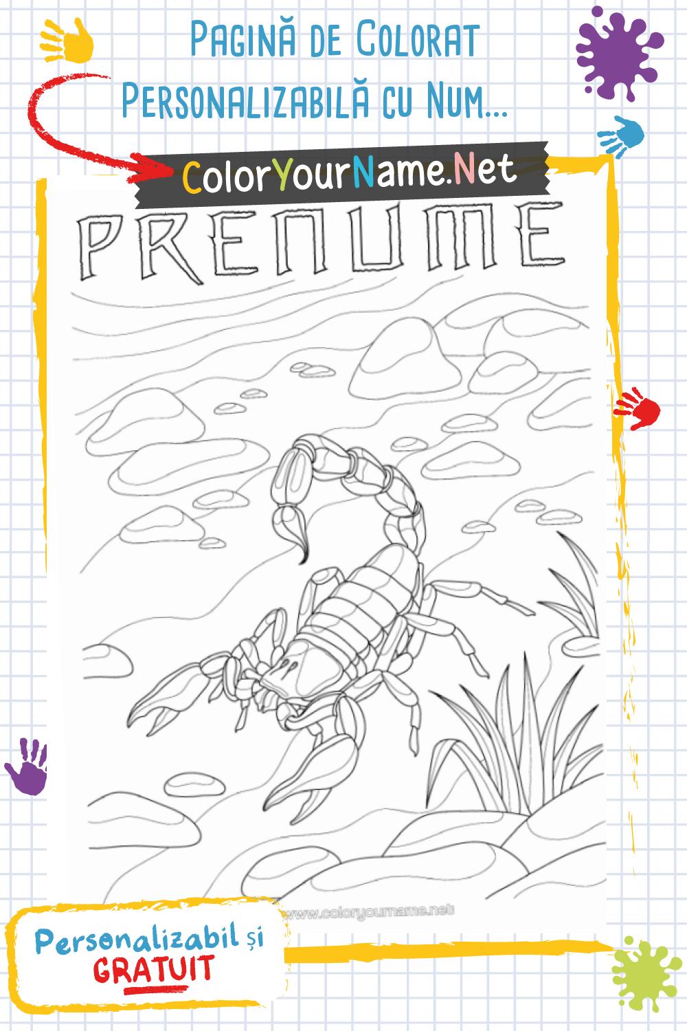 Pagină de Colorat Personalizabilă cu Numele Scorpion