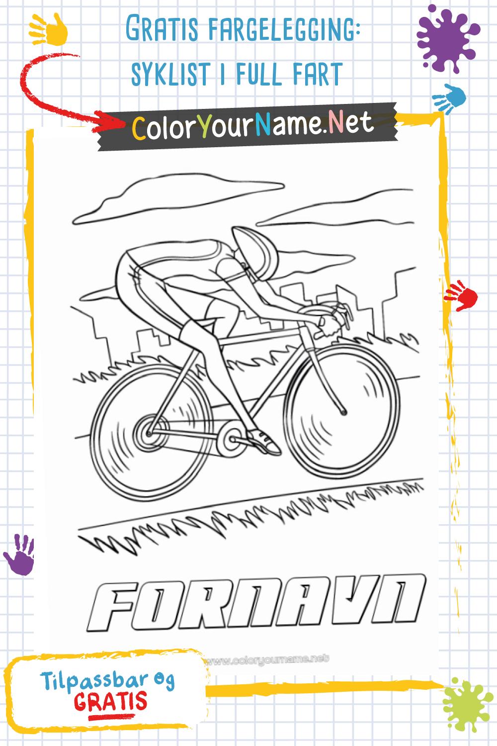 Gratis fargelegging: syklist i full fart