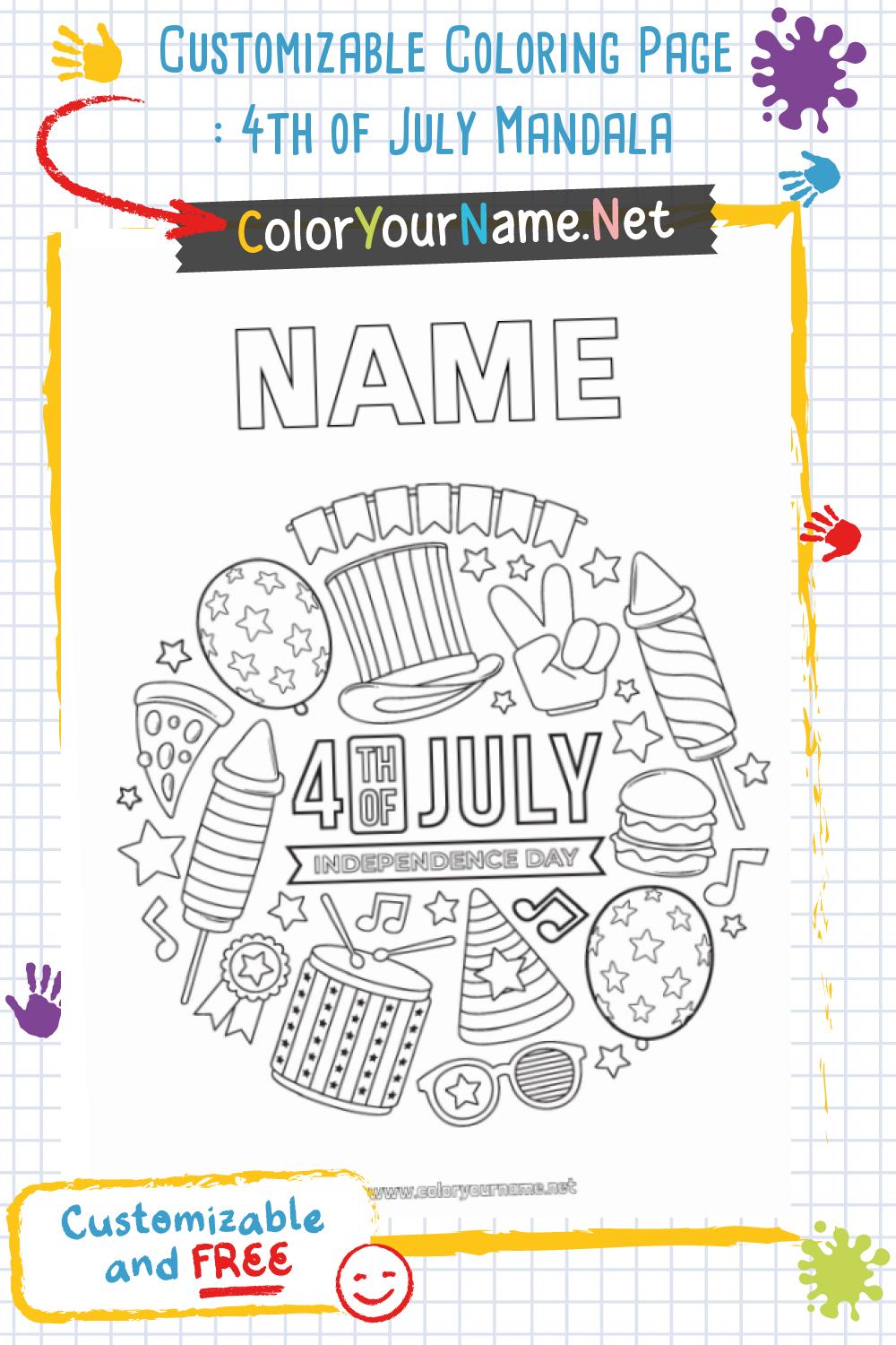 Customizable Coloring Page : 4th of July Mandala
