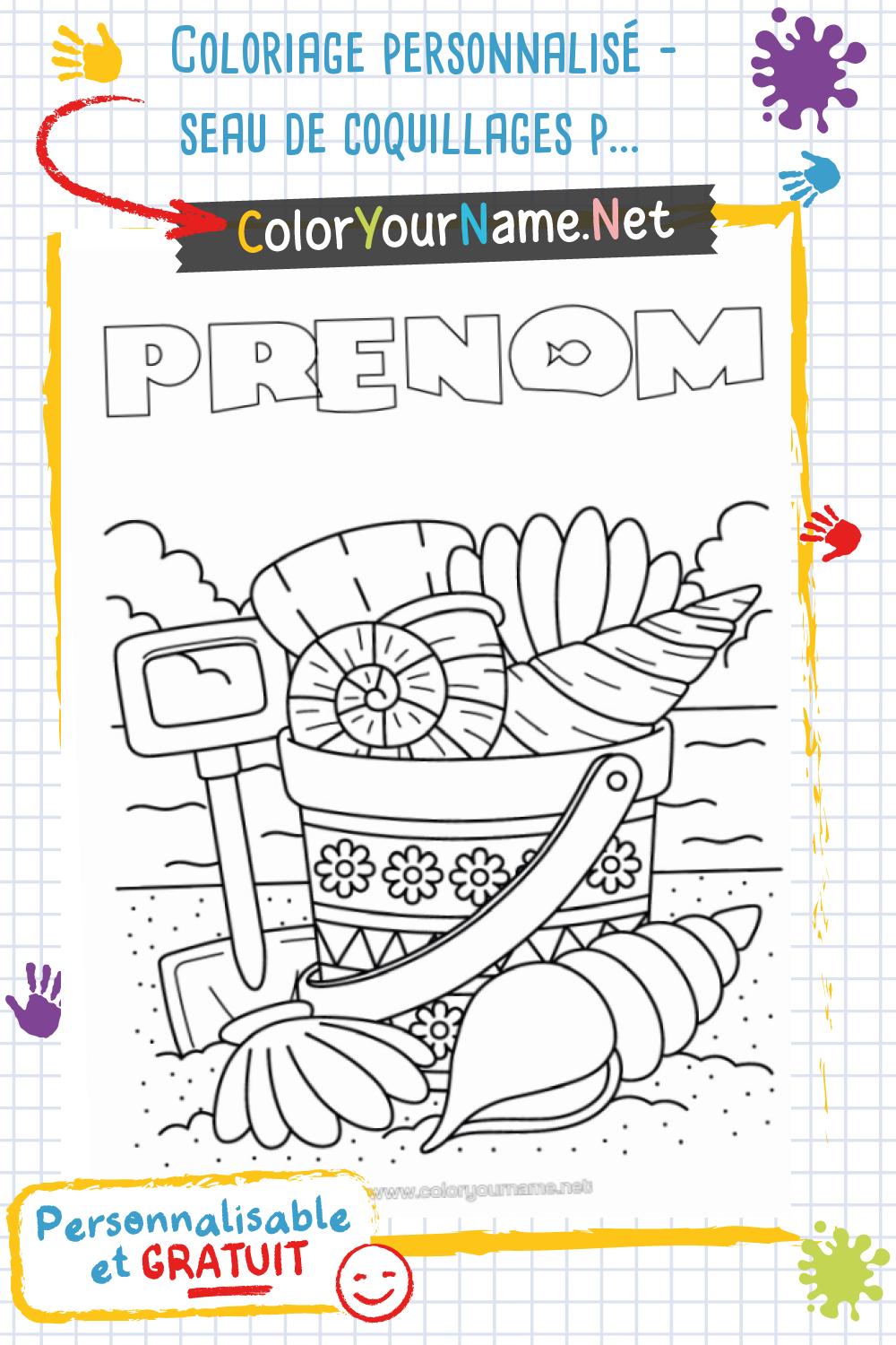 Coloriage personnalisé - seau de coquillages pour l'été