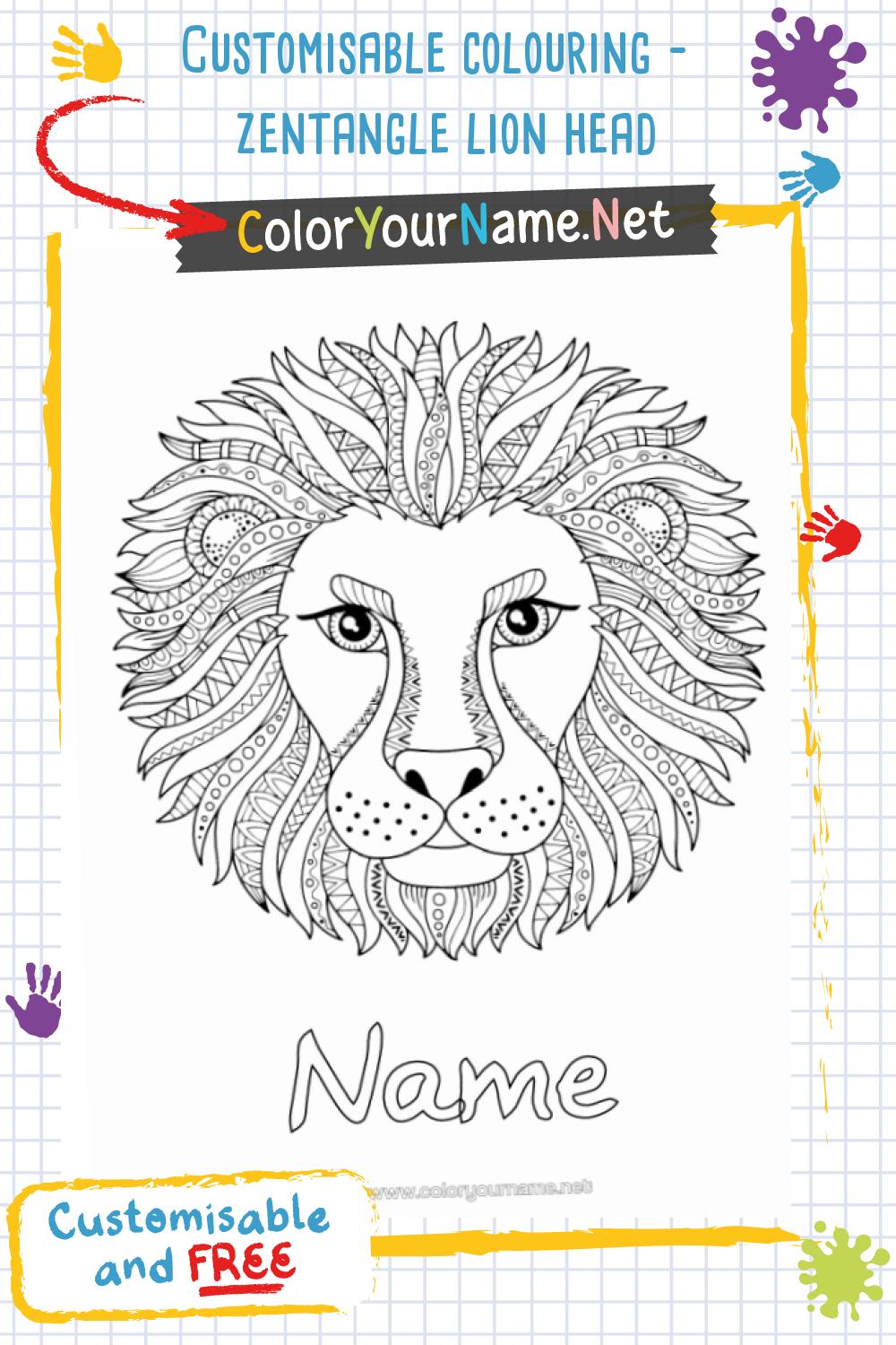 Customisable colouring - zentangle lion head