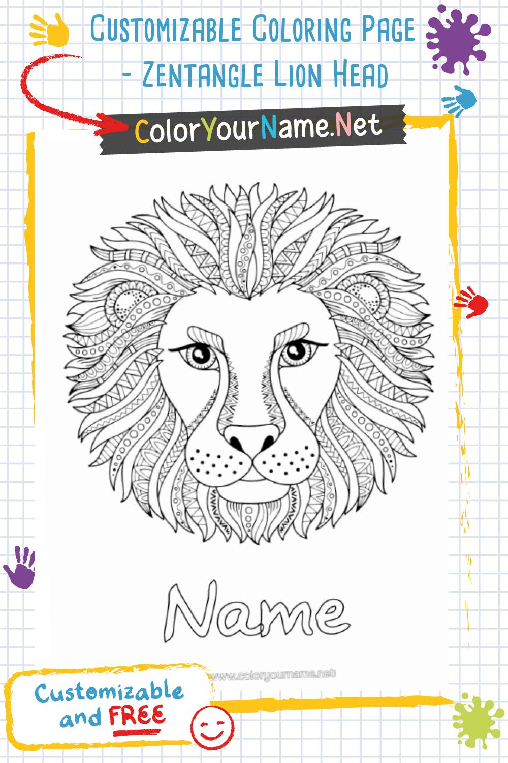 Customizable Coloring Page - Zentangle Lion Head