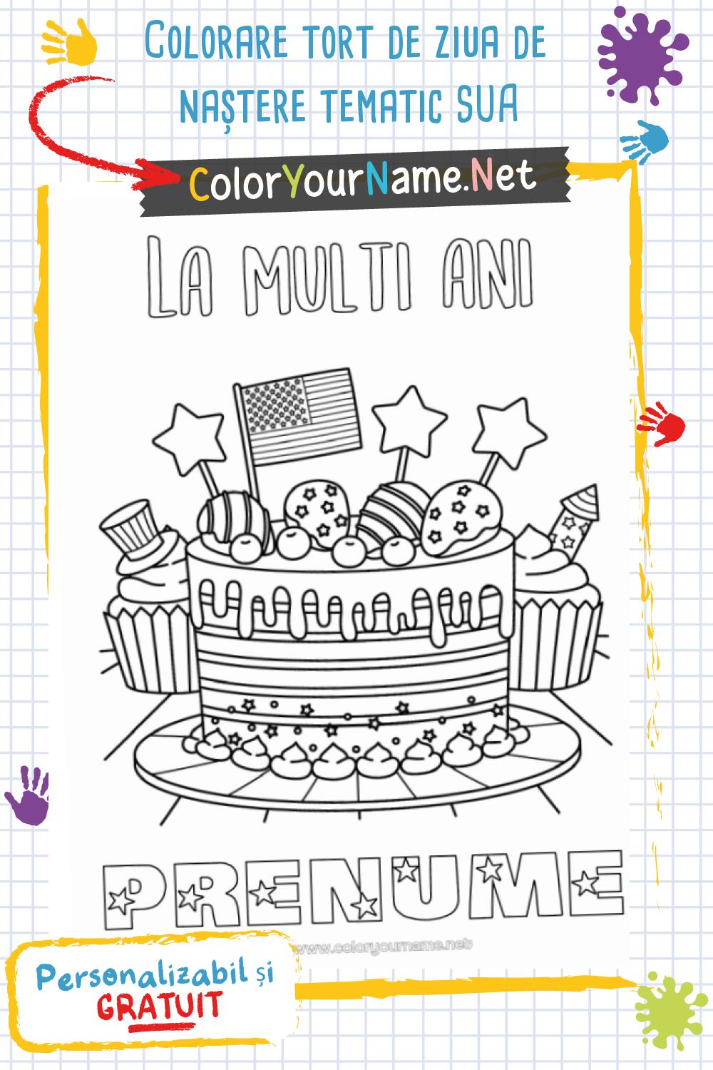 Colorare tort de ziua de naștere tematic SUA