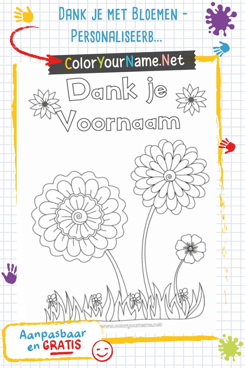 Dank je met Bloemen - Personaliseerbare Kleurplaat