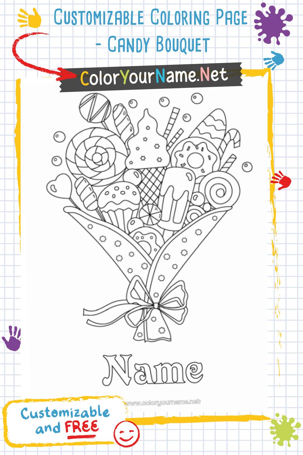 Customizable Coloring Page - Candy Bouquet