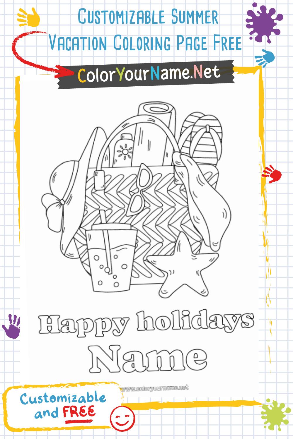 Customizable Summer Vacation Coloring Page Free