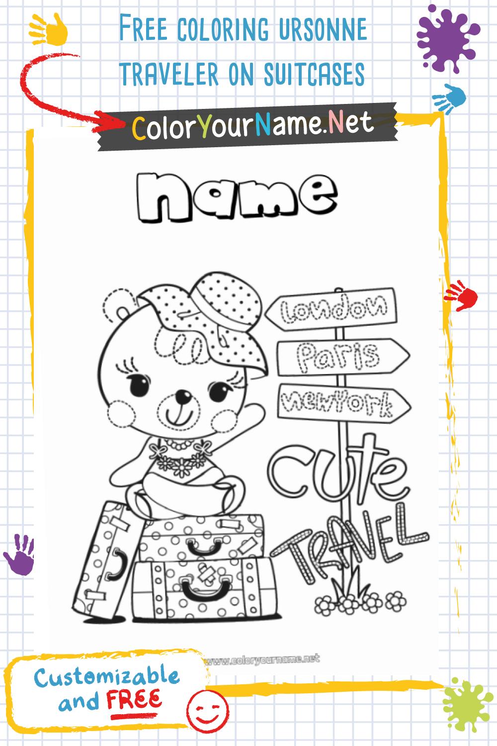 Free coloring ursonne traveler on suitcases