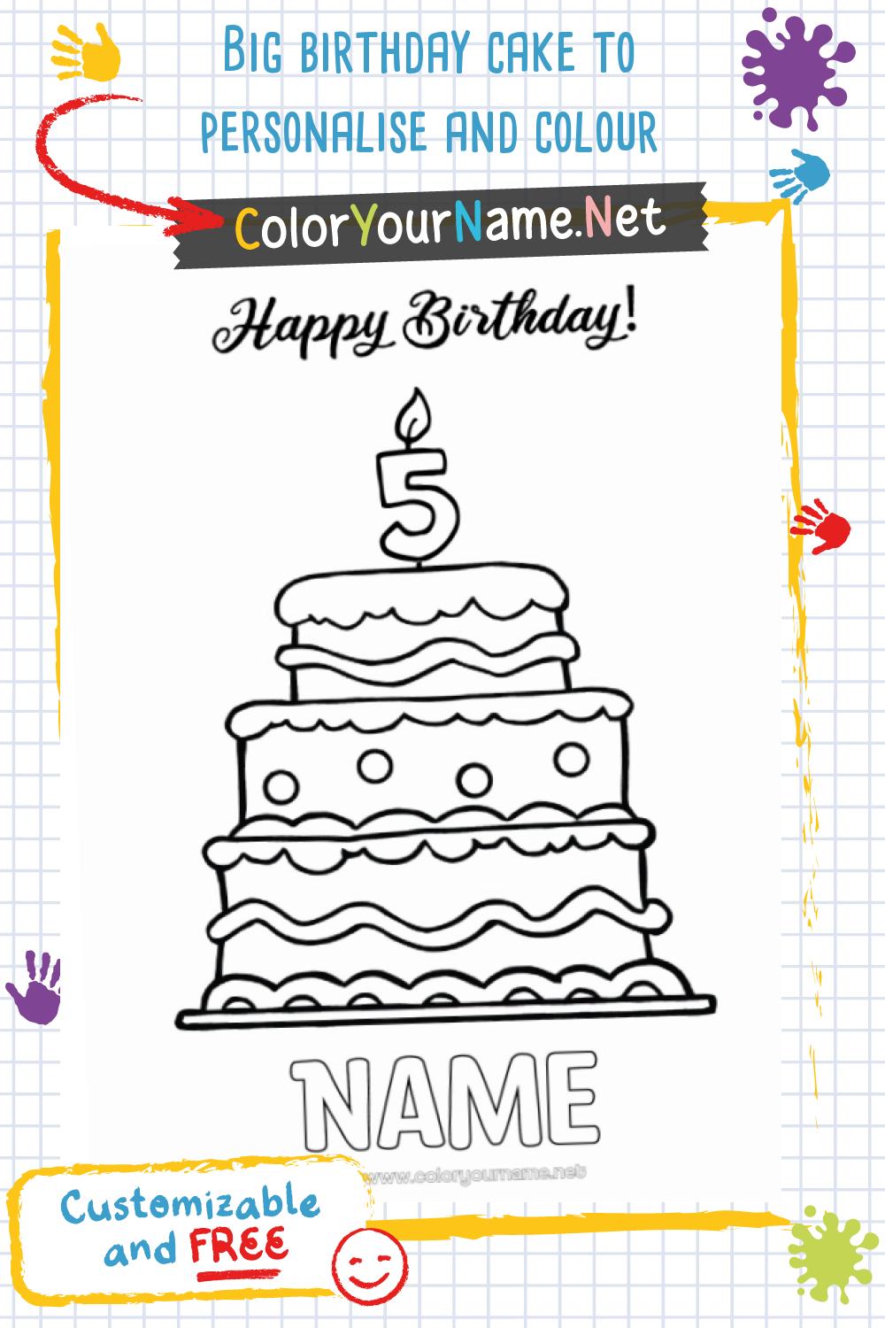 Big birthday cake to personalise and colour