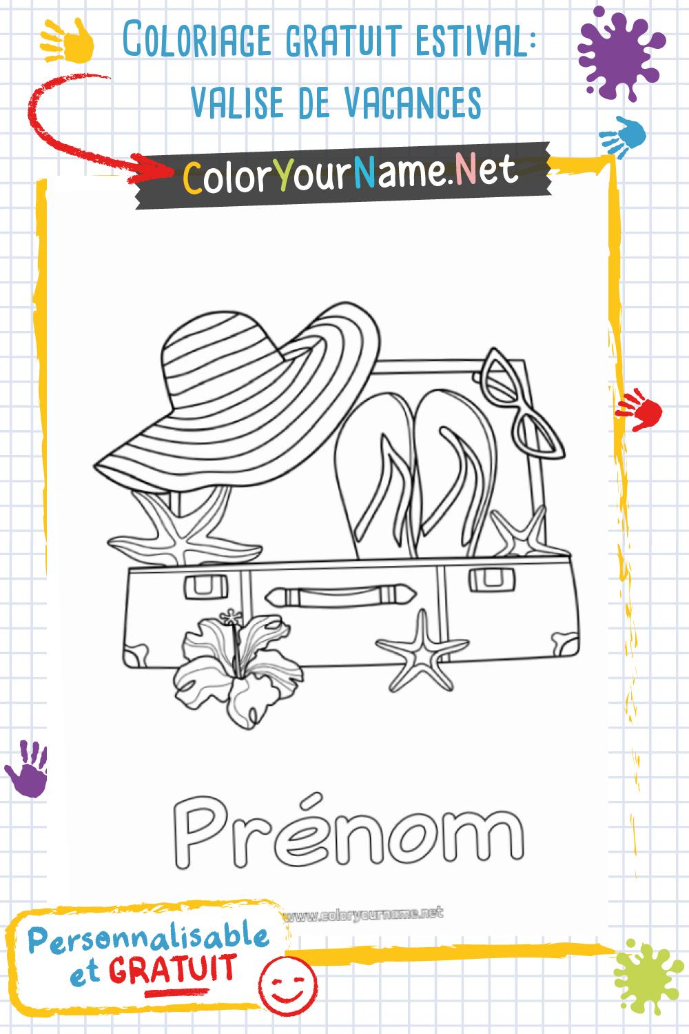 Coloriage gratuit estival: valise de vacances