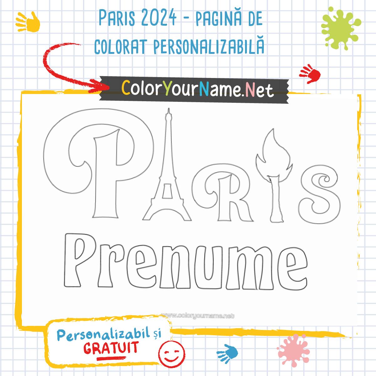 Paris 2024 - pagină de colorat personalizabilă