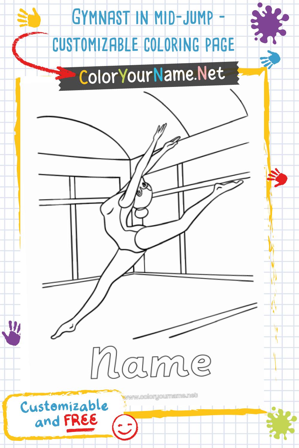 Gymnast in mid-jump - customizable coloring page