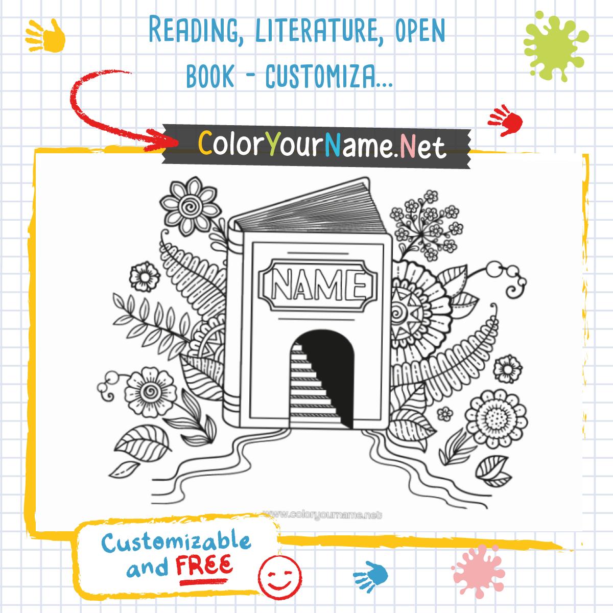 Reading, literature, open book - customizable notebook cover