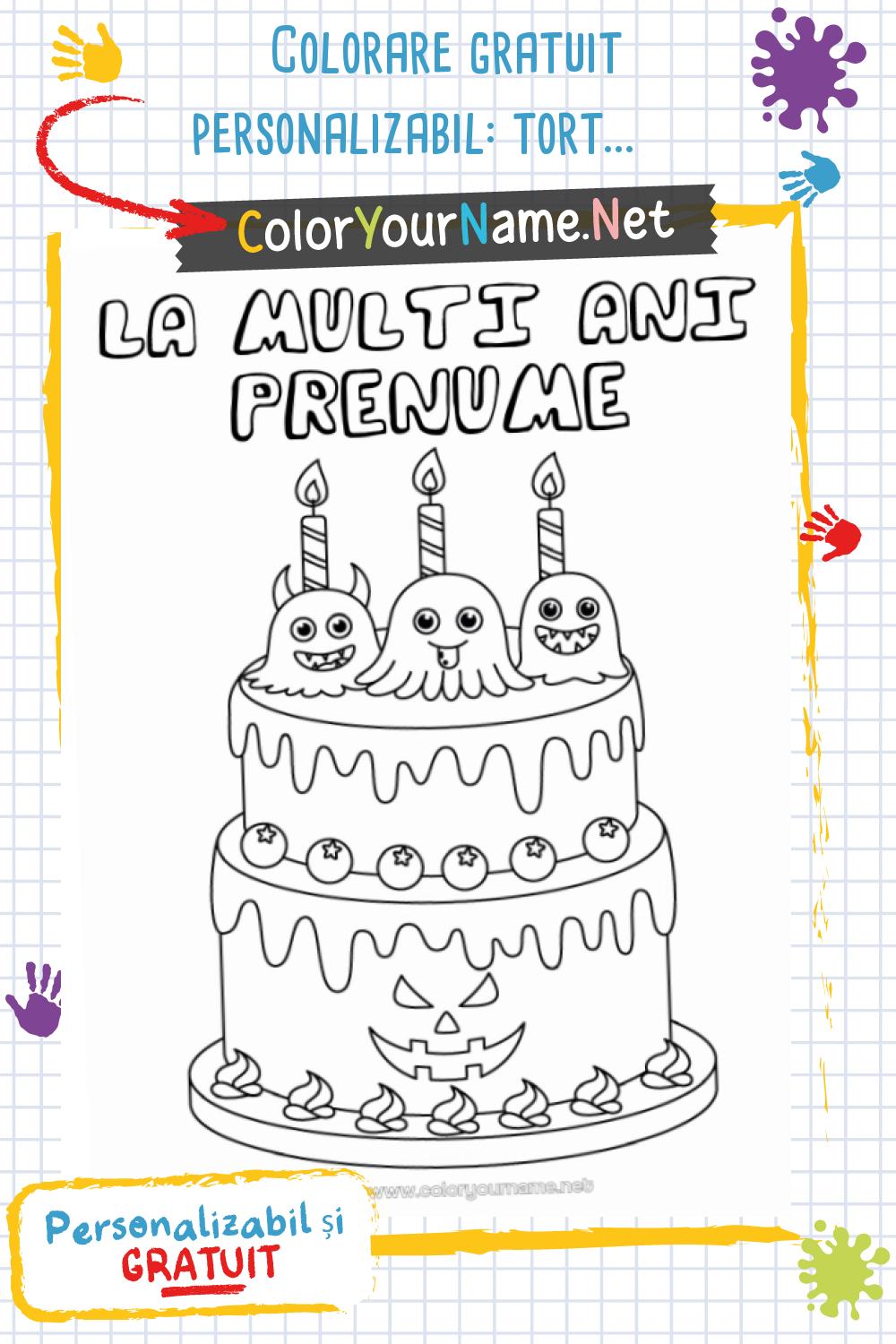 Colorare gratuit personalizabil: tort de ziua de naștere Halloween