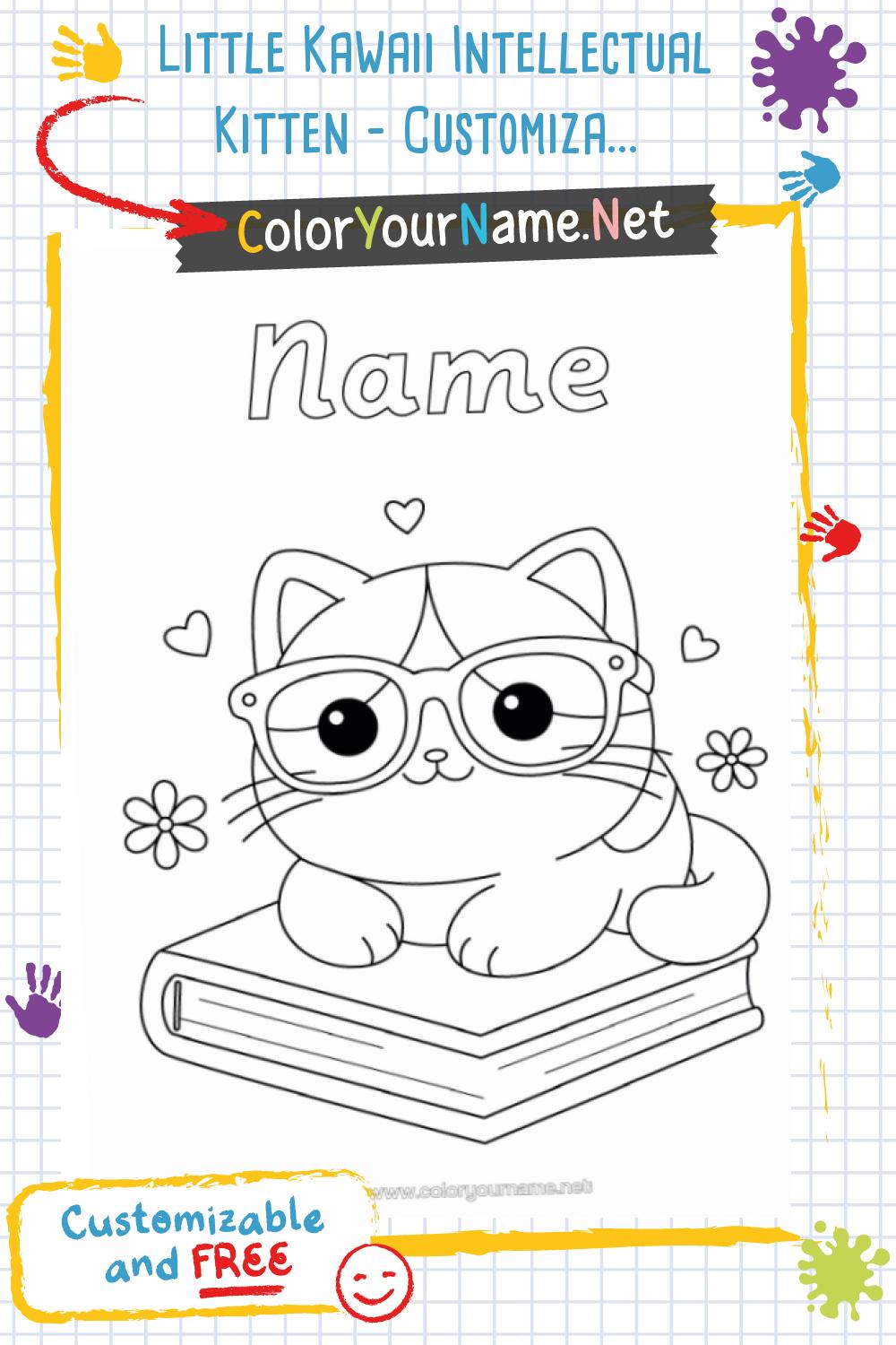 Little Kawaii Intellectual Kitten - Customizable Coloring Page