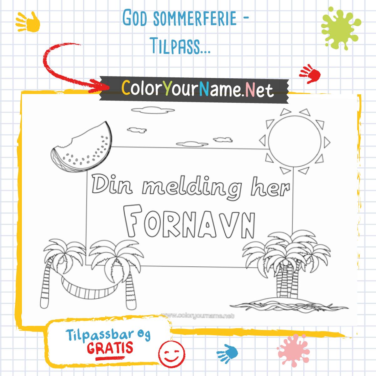 God sommerferie - Tilpassbar fargeleggingsside