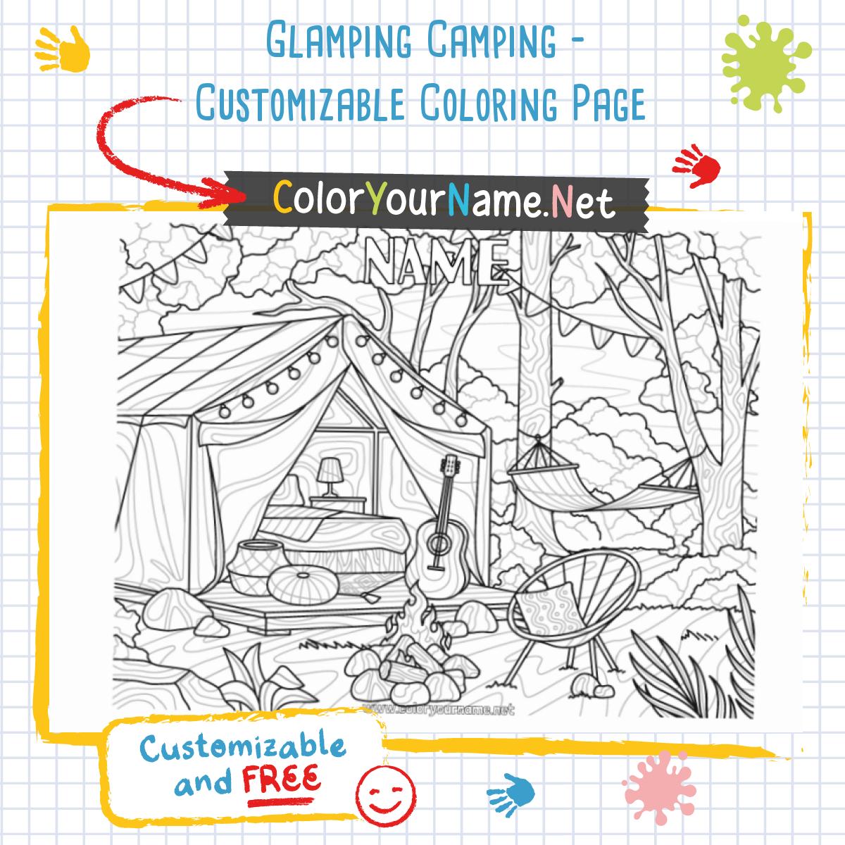 Glamping Camping - Customizable Coloring Page