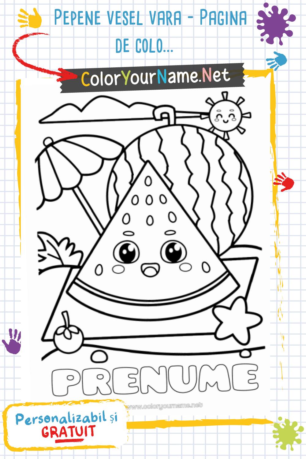 Pepene vesel vara - Pagina de colorat personalizabilă în stil kawaii