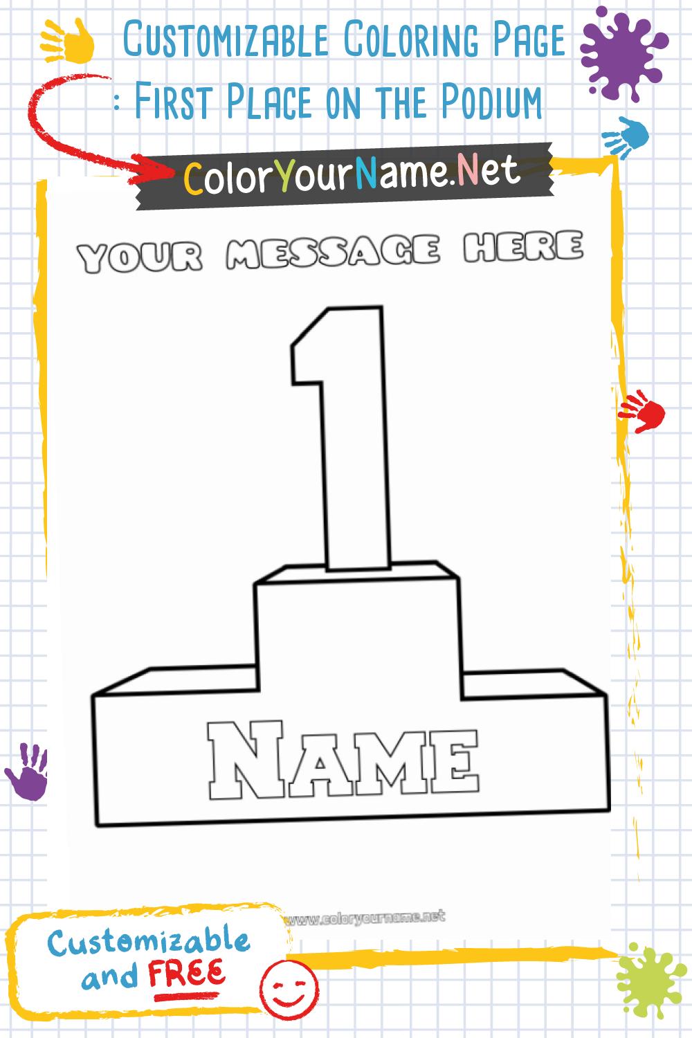Customizable Coloring Page : First Place on the Podium
