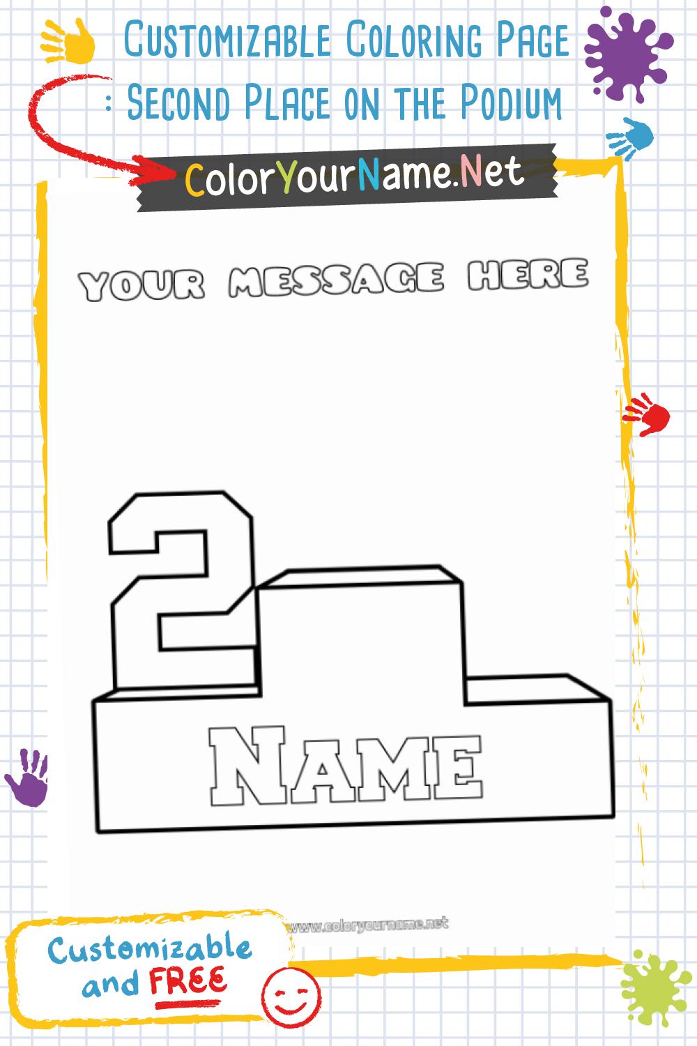 Customizable Coloring Page : Second Place on the Podium