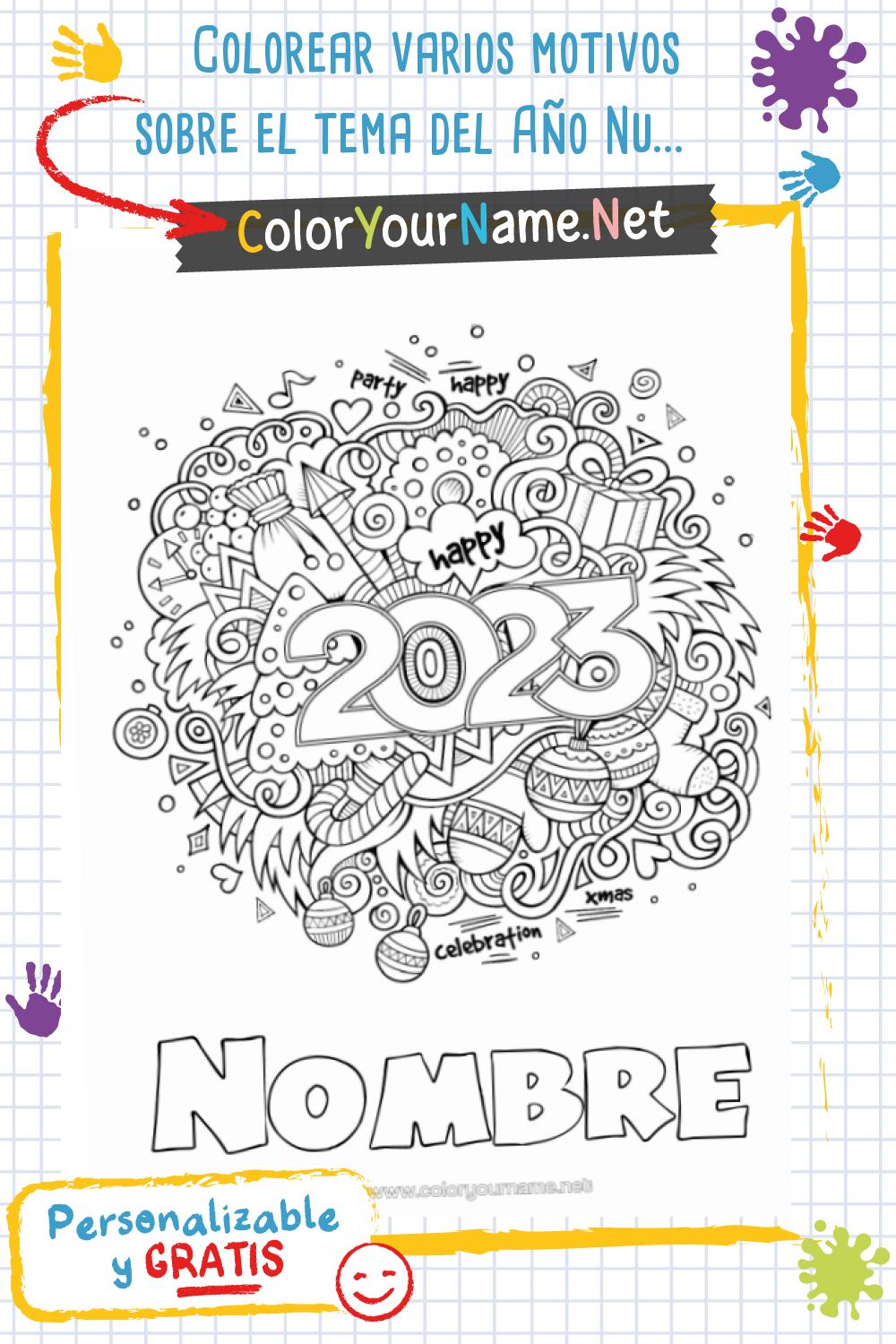 Colorear varios motivos sobre el tema del Año Nuevo 2023