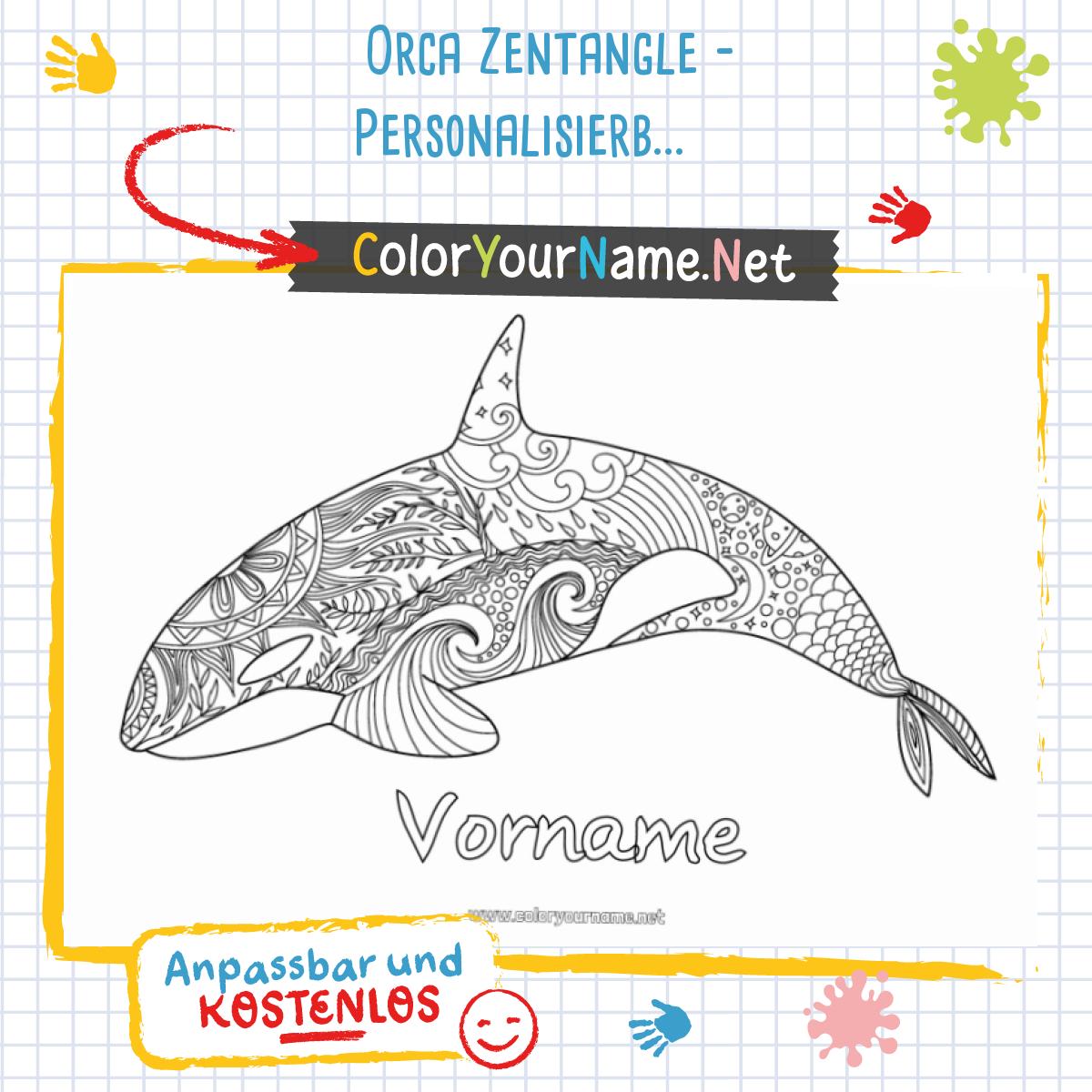 Orca Zentangle - Personalisierbare Malvorlage