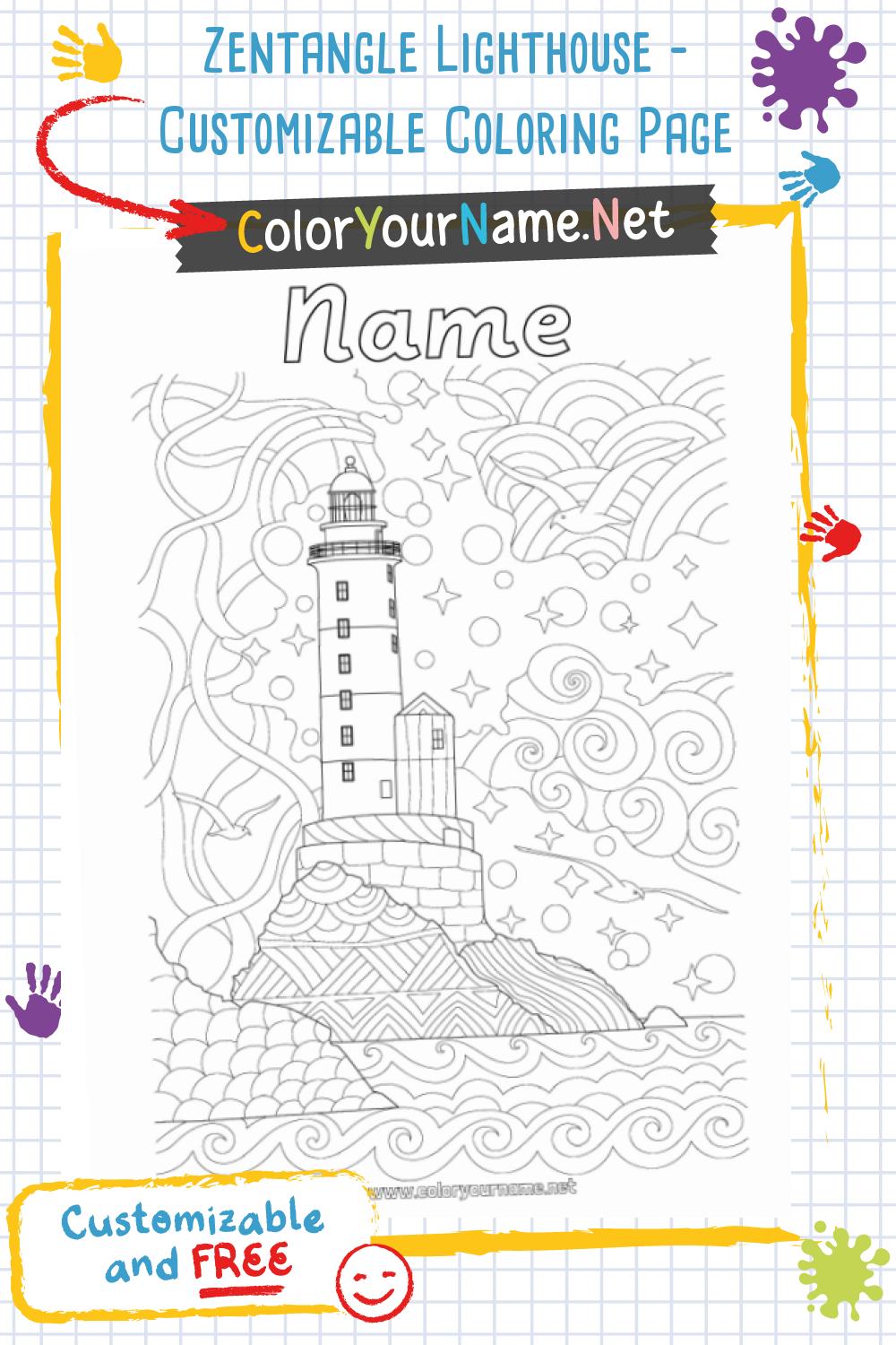 Zentangle Lighthouse - Customizable Coloring Page