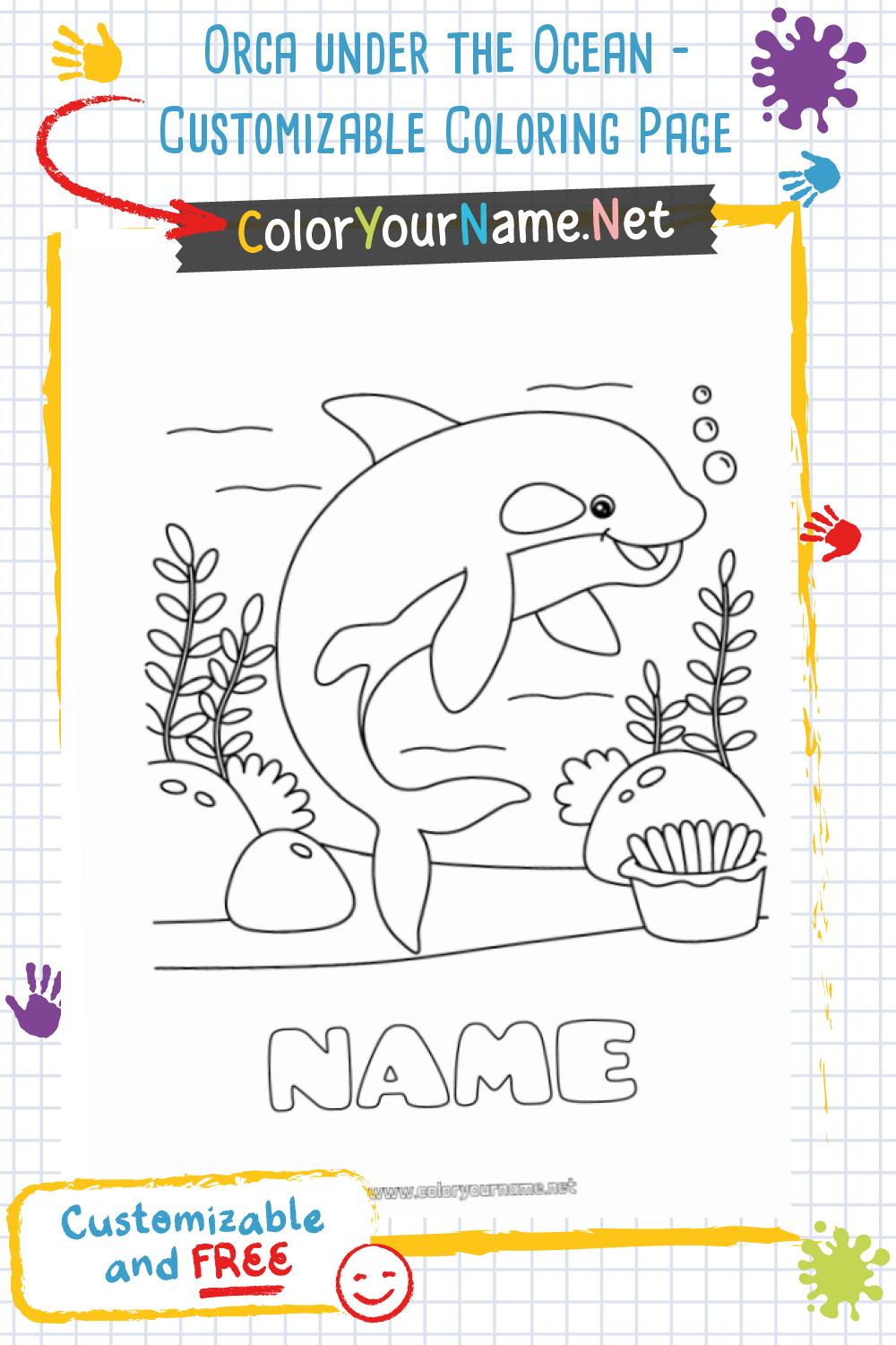 Orca under the Ocean - Customizable Coloring Page