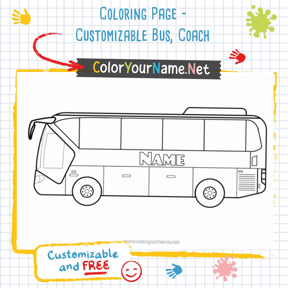 Coloring Page - Customizable Bus, Coach