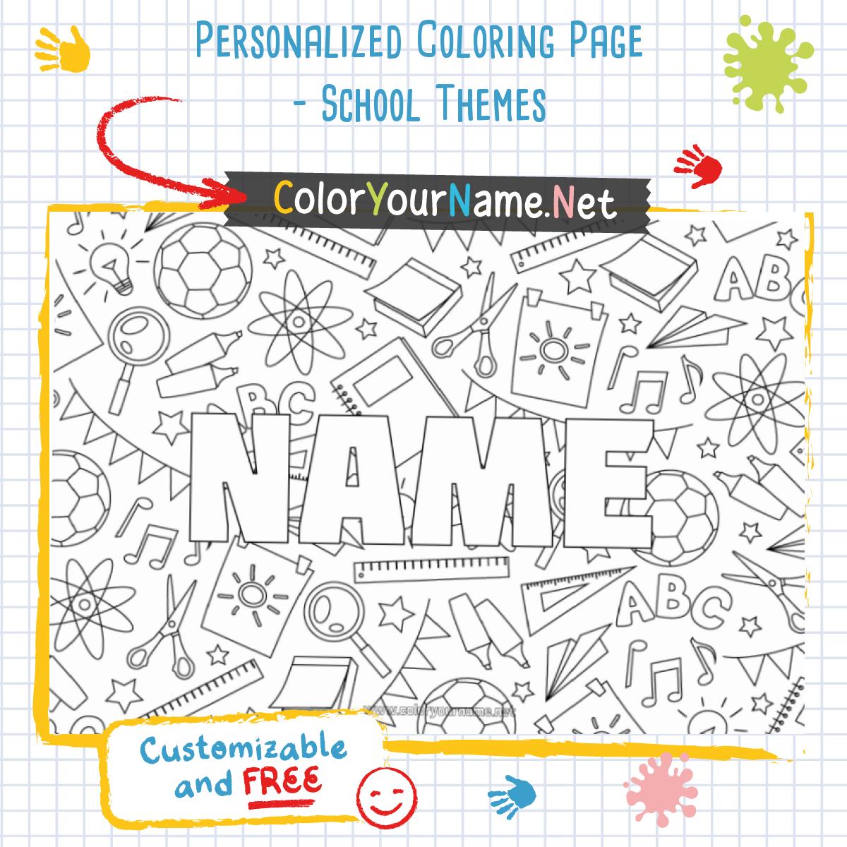 Personalized Coloring Page - School Themes