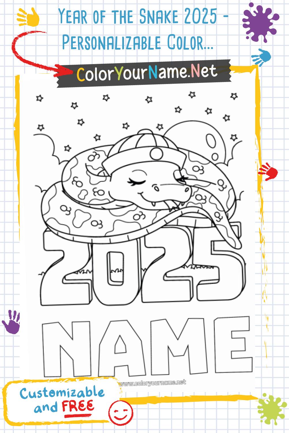 Year of the Snake 2025 - Personalizable Coloring Page