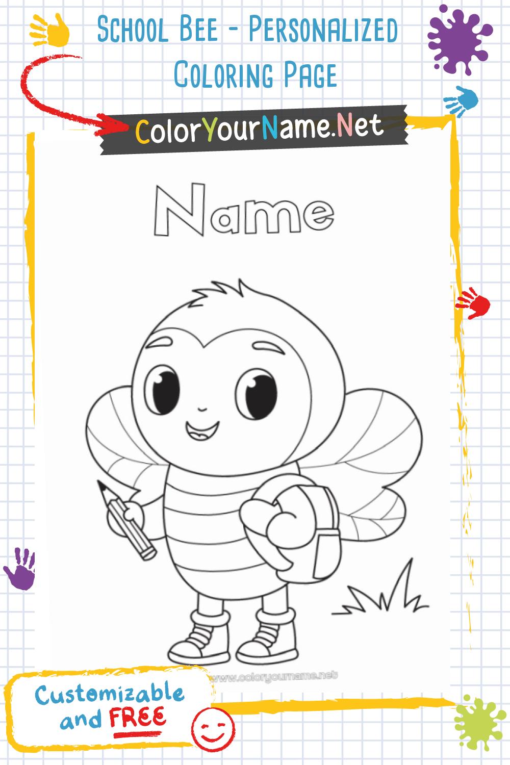 School Bee - Personalized Coloring Page