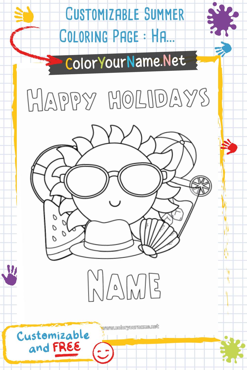 Customizable Summer Coloring Page : Happy Holidays with the Sun