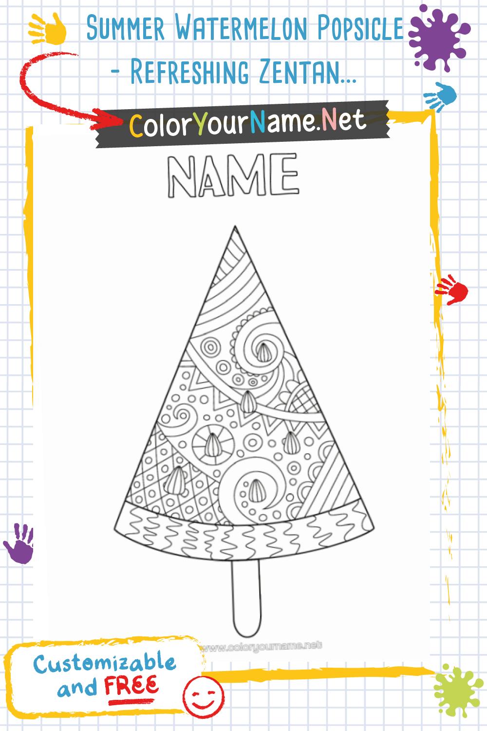 Summer Watermelon Popsicle - Refreshing Zentangle Coloring Page