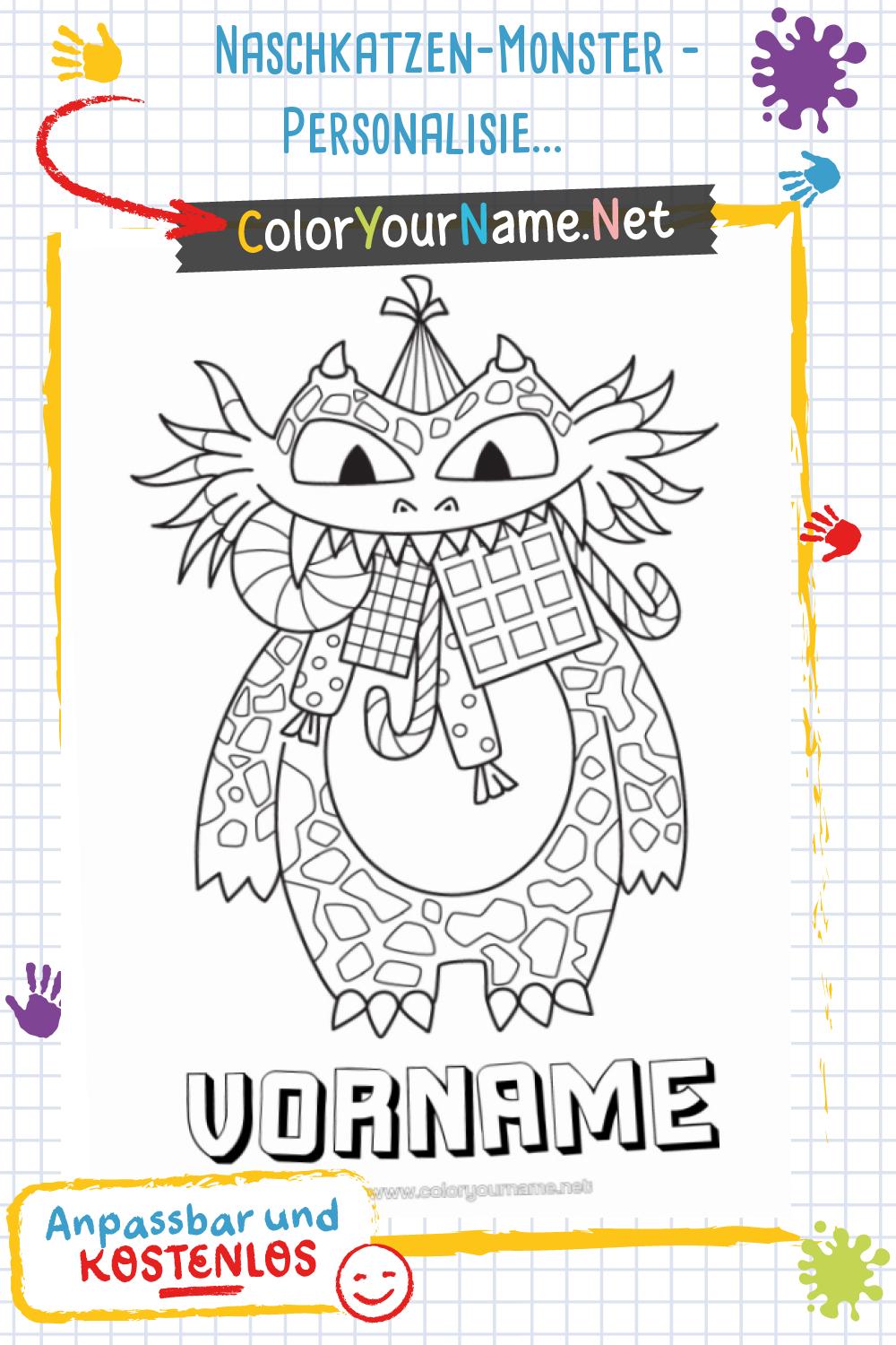 Naschkatzen-Monster - Personalisierte Malvorlage