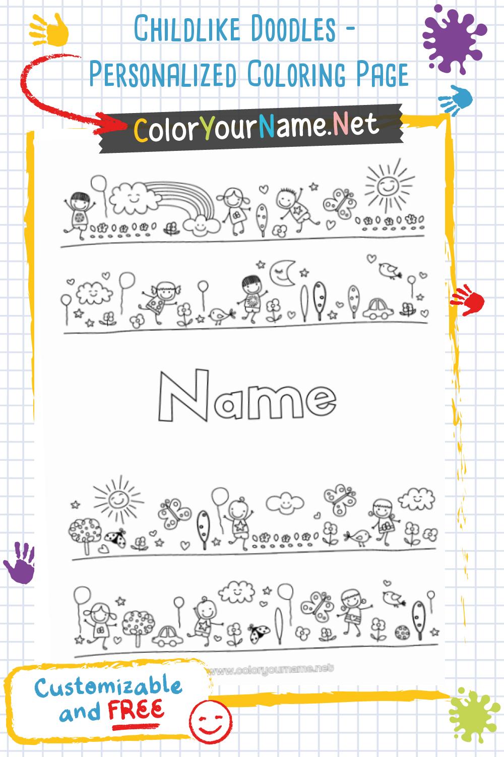 Childlike Doodles - Personalized Coloring Page