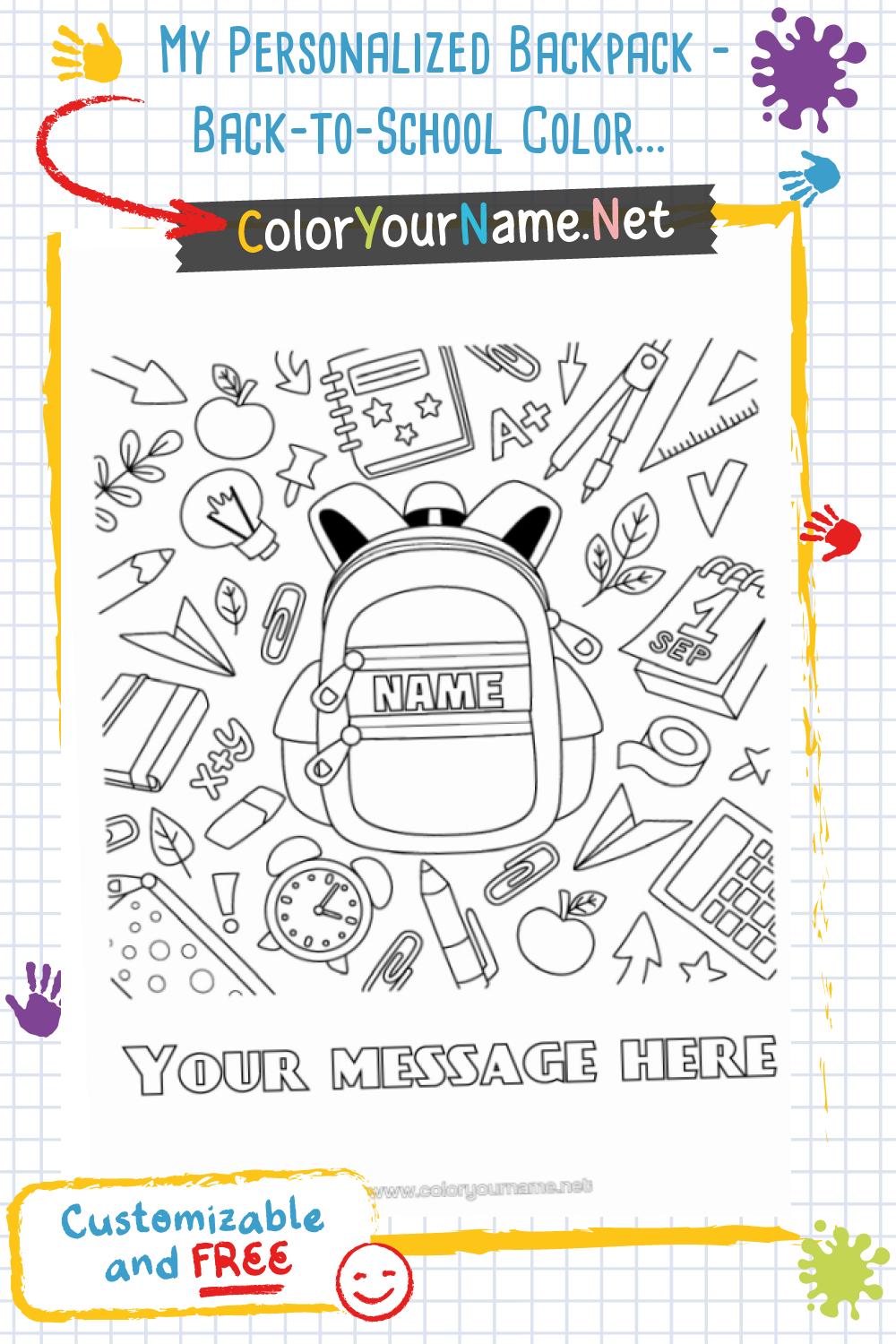 My Personalized Backpack - Back-to-School Coloring Page