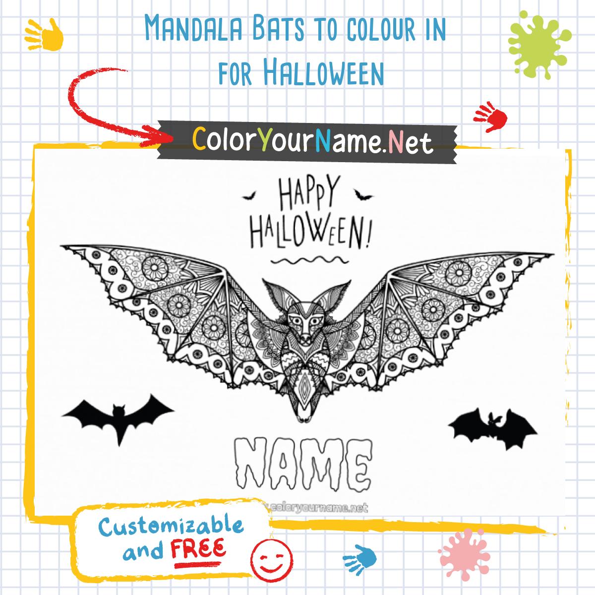 Mandala Bats to colour in for Halloween