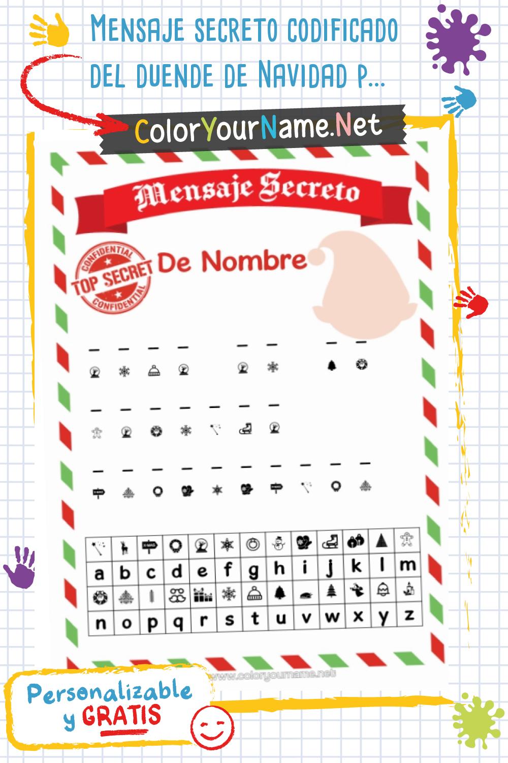 Mensaje secreto codificado del duende de Navidad para personalizar