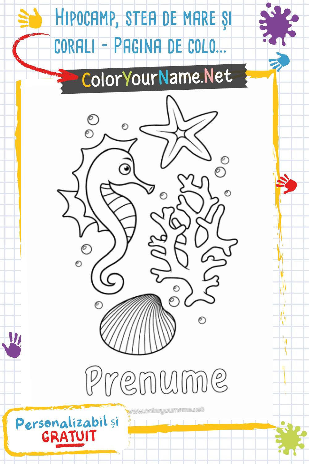 Hipocamp, stea de mare și corali - Pagina de colorat personalizată ...